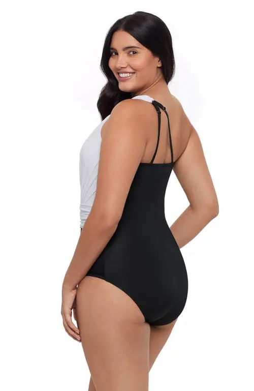TRIMSHAPER Heather One-shoulder One-piece Swimsuit - Black || White